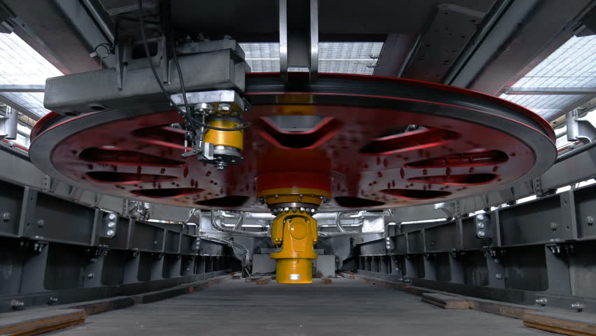 Rotating Red Flywheel On Ropeway Mashine Stock Footage Video (100% ...