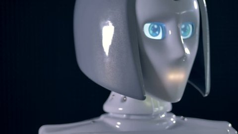 Female Robot Blue Digital Eyes Blinking Stock Footage Video (100% ...