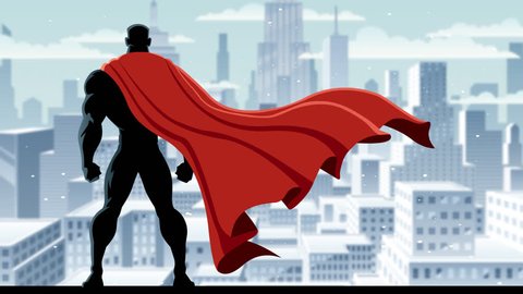 Looping Animation Superhero Watching Over City Stock Footage Video (100 ...