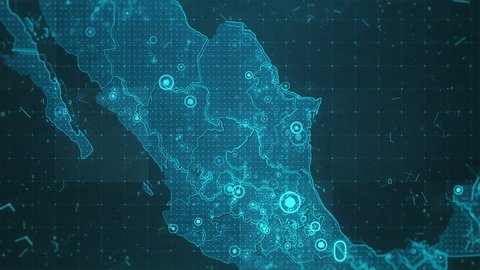 Mexico Map Animation Camera Glowing Round Stock Footage Video (100% ...