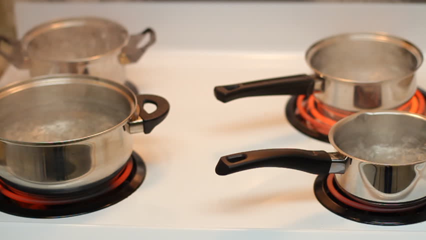 Four Pots Full of Boiling Stock Footage Video (100% Royalty-free ...