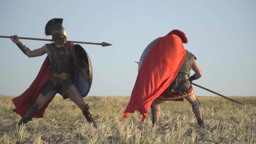 strong roman legionary professionally attacks opponent Stock Footage ...