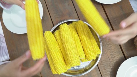 Family Corn Eating Contest Garden Children Stock Footage Video (100% ...