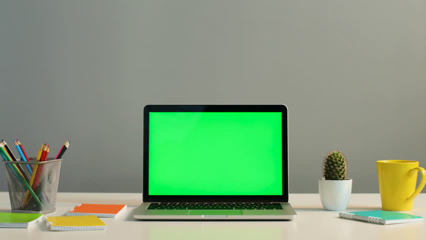 view laptop green screen on office Stock Footage Video (100% Royalty ...