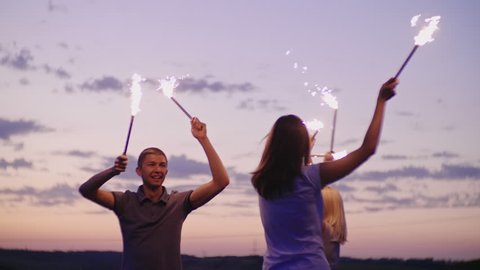 Friends Have Fun Fireworks Through After Stock Footage Video (100% ...