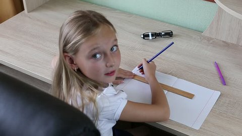 Little Girl Draw Line By Pencil Stock Footage Video (100% Royalty-free ...