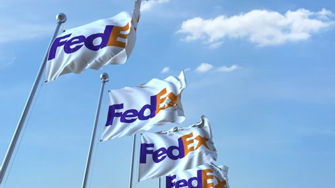 Waving Flags Fedex Logo Against Sky Stock Footage Video (100% Royalty ...