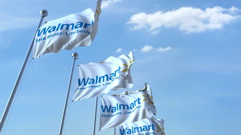 Waving Flags Walmart Logo Against Sky Stock Footage Video (100% Royalty ...