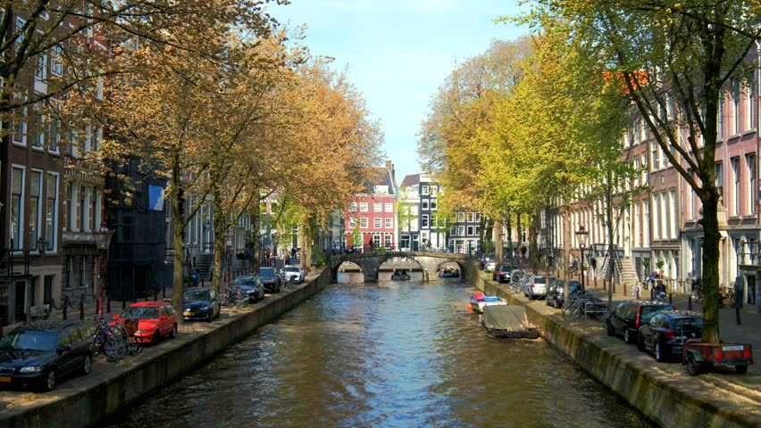 Amsterdam Cityscape with Canal, Houses Stock Footage Video (100% ...