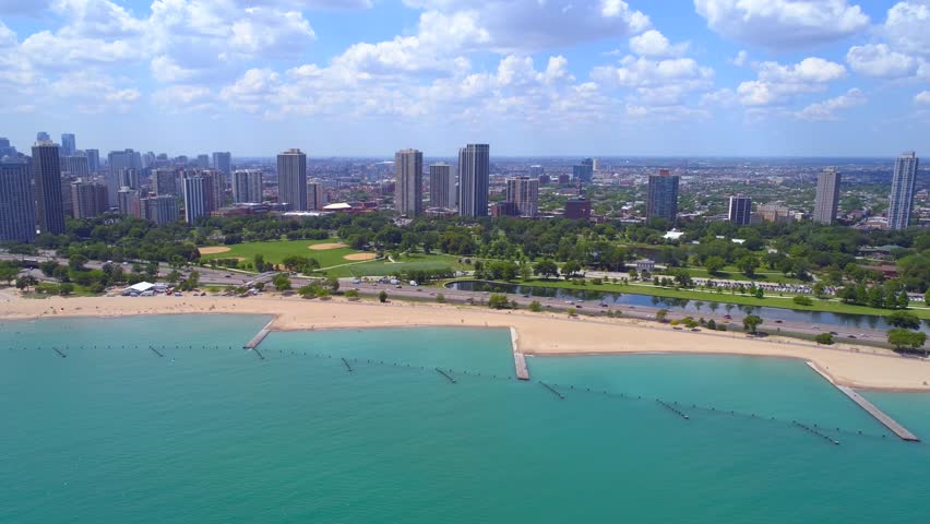Aerial Video Chicago North Avenue Beach Stock Footage Video 100 