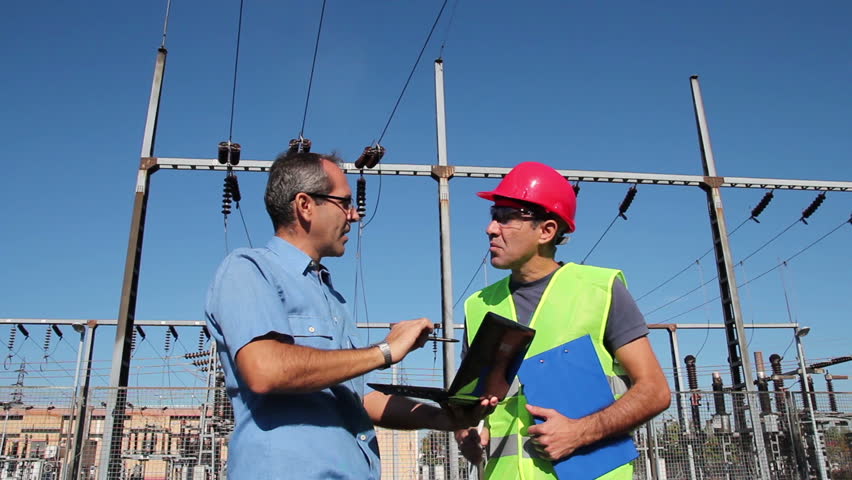 engineer worker electrical substation smiling workers Stock Footage ...