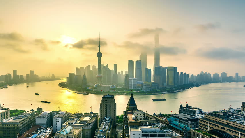 china shanghai sunrise zoom in aerial Stock Footage Video (100% Royalty ...