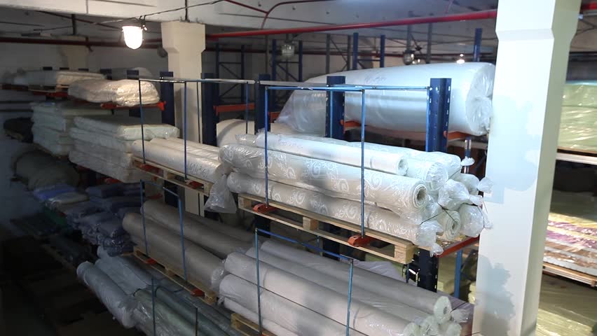 rolls fabrics stored raw materials warehouse Stock Footage Video (100% ...