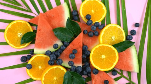 4k Tropical Mix Fruit Watermelon Orange Stock Footage Video (100% ...