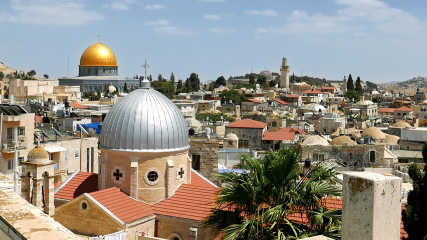 Jerusalem Panoramic Aerial Roof View. Stock Footage Video (100% Royalty ...