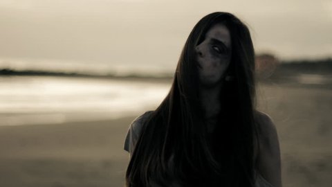 Beautiful Female Zombie Walking On Beach Stock Footage Video (100% ...