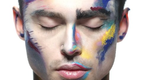 Male Face Makeup Art Handsome Caucasian Stock Footage Video (100% ...