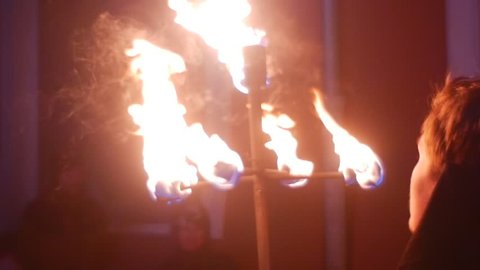 Performance Fire Show Young Firemaster Guy Stock Footage Video (100% ...