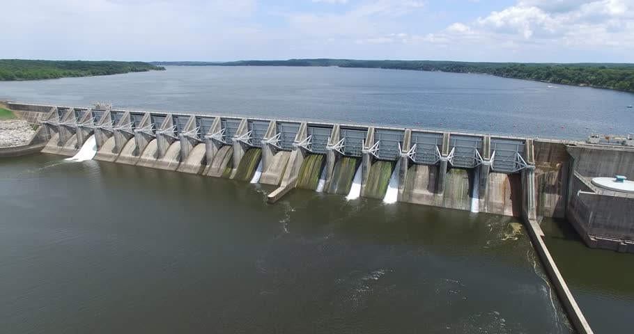 aerial robert s kerr reservoir dam Stock Footage Video (100% Royalty ...