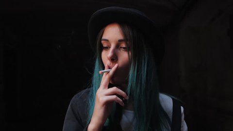 Slow Motion Emo Girl Smoking Cigarettestreet Stock Footage Video (100% ...