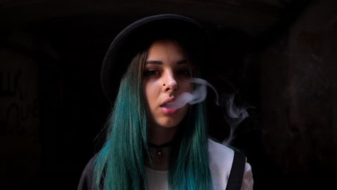 Slow Motion Emo Girl Smoking Cigarettestreet Stock Footage Video (100% ...