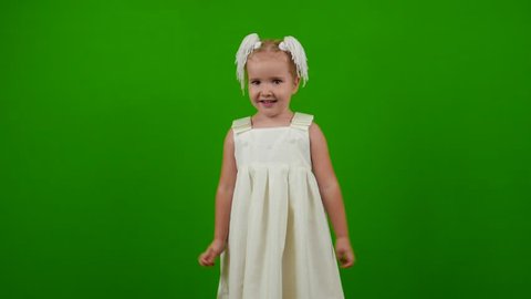 Little Girl White Dress Green Screen Stock Footage Video (100% Royalty ...