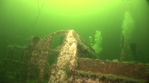 Scuba Diver Near Rusty Wreckage Shipwreck Stock Footage Video (100% ...