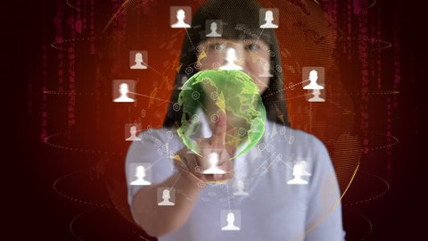 Woman Touches Screen Reveal Animation Her Stock Footage Video (100% ...