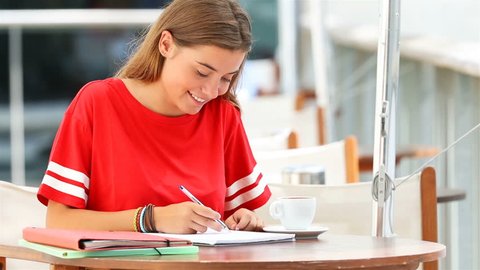 Happy Student Girl Studying Taking Notes Stock Footage Video (100% ...