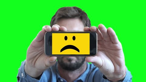 Sad Man Face Smartphone On Green Stock Footage Video (100% Royalty-free ...