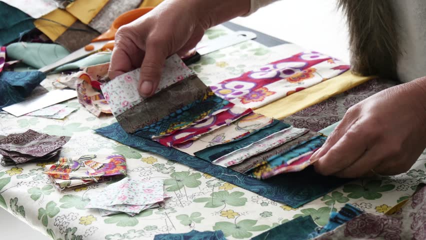 close woman's hand sewing patchwork Stock Footage Video (100% Royalty ...