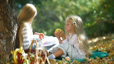 Two Blond Little Girls Under Tree Stock Footage Video (100% Royalty ...