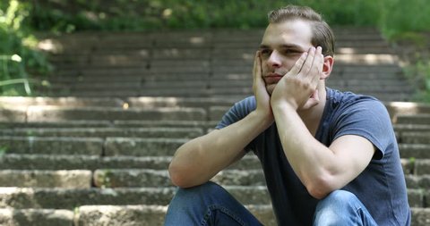 Portrait Single Sad Man Complaining Park Stock Footage Video (100% ...