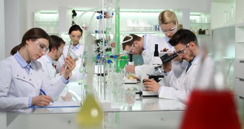 Specialists Researchers Talking About Lab Experiment Stock Footage ...