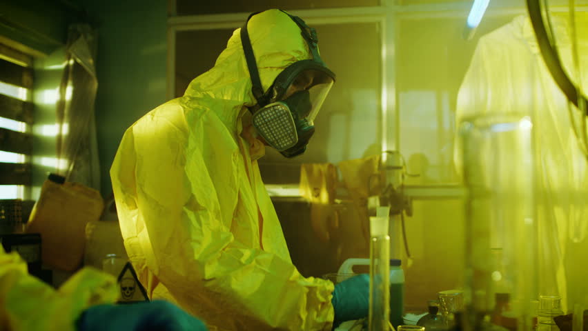 Underground Drug Laboratory Clandestine Chemists Wearing Stock Footage ...