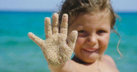 Little Happy Girl Smiling Playing Sand Stock Footage Video (100% ...