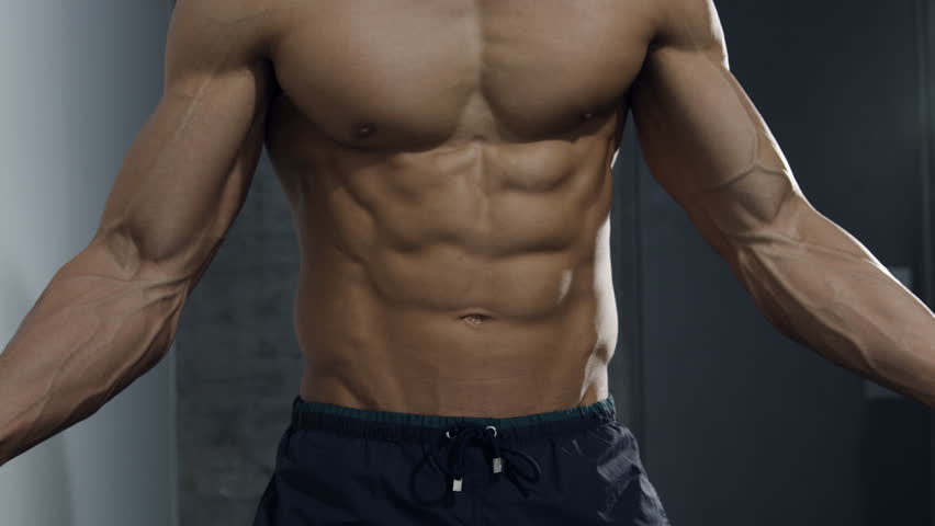 muscular body bodybuilder flexing abdomen chest Stock Footage Video ...