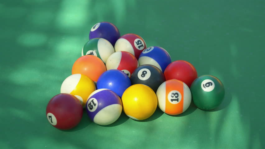 breaking racked pool balls eight-ball formation Stock Footage Video ...