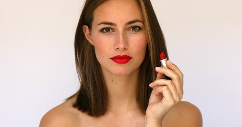 Glamour Girl Red Lipstick Kissing Camera Stock Footage Video (100% ...