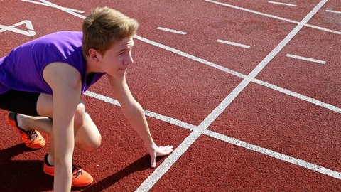 Track Runner Boy Teenager Preparing Run Stock Footage Video (100% ...