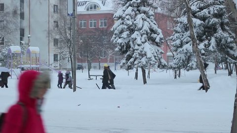People Walking On City Street Winter Stock Footage Video (100% Royalty ...