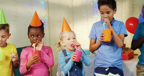 Kids Having Drink During Birthday Party Stock Footage Video (100% ...