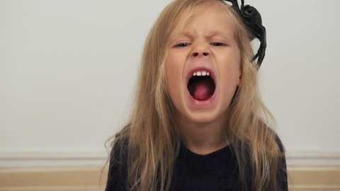 Little Girl Halloween Carnival Costume Screaming Stock Footage Video ...