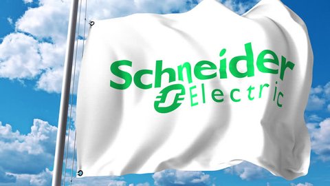 Waving Flag Schneider Electric Logo Against Stock Footage Video (100% ...