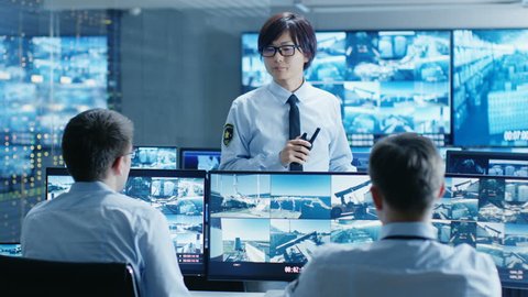 Security Control Room Chief Surveillance Officer Stock Footage Video ...