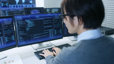 Technical Controller Operator Working His Workstation Stock Footage ...