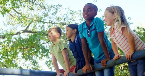 Happy Kids Pointing Towards Distant Playground Stock Footage Video (100 ...