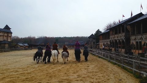 Men Horseback Riding Line Across Sandy Stock Footage Video (100% ...