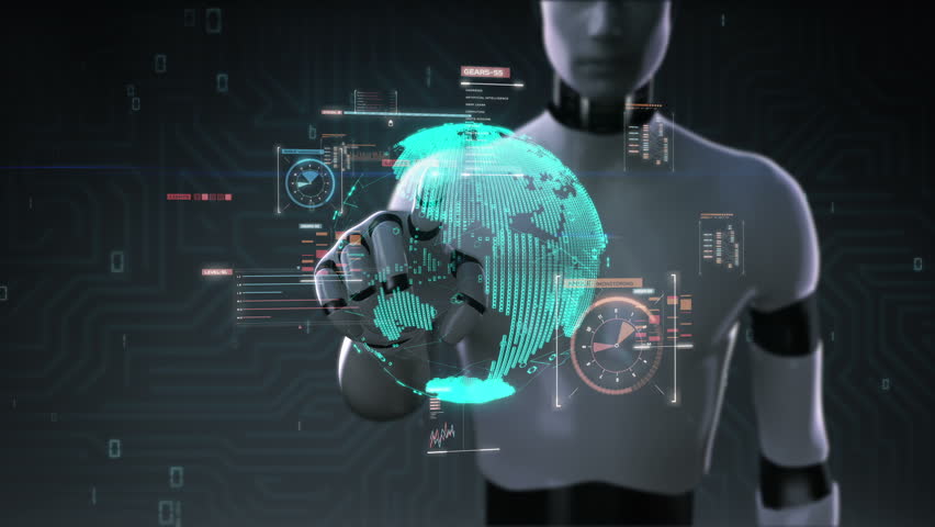 Robot, Cyborg Touching Digital Signal, Stock Footage Video (100% ...