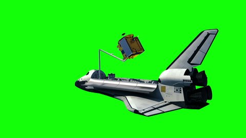 Space Shuttle Deploying Communication Satellite Green Stock Footage ...